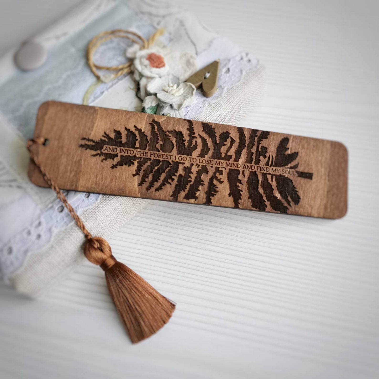 Personalized Forest Bookmark, Pine Tree Engraved Unique Wooden Book ...