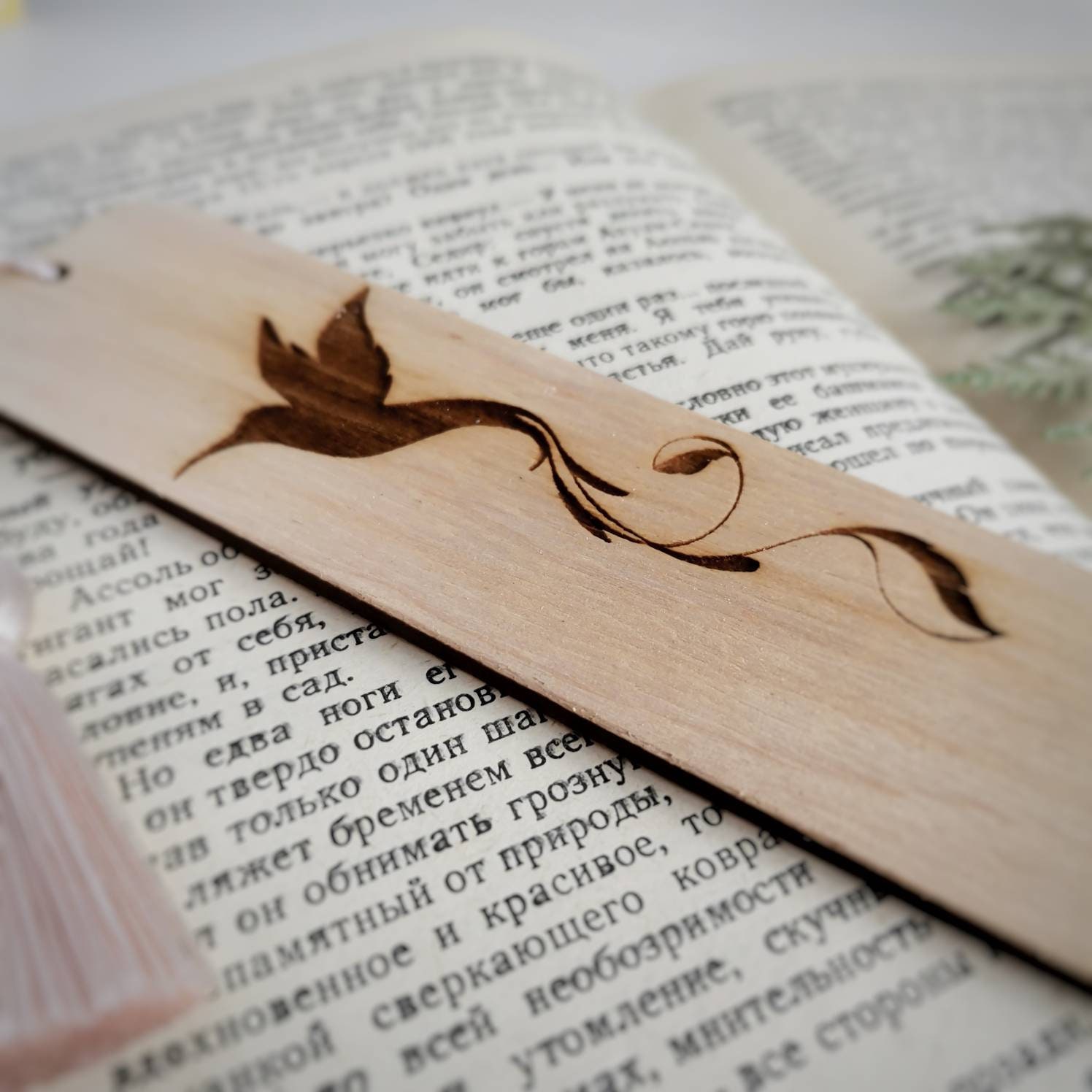 Hummingbird Bookmark Flying Bird Engraved Wooden Bookmark With Tassel ...