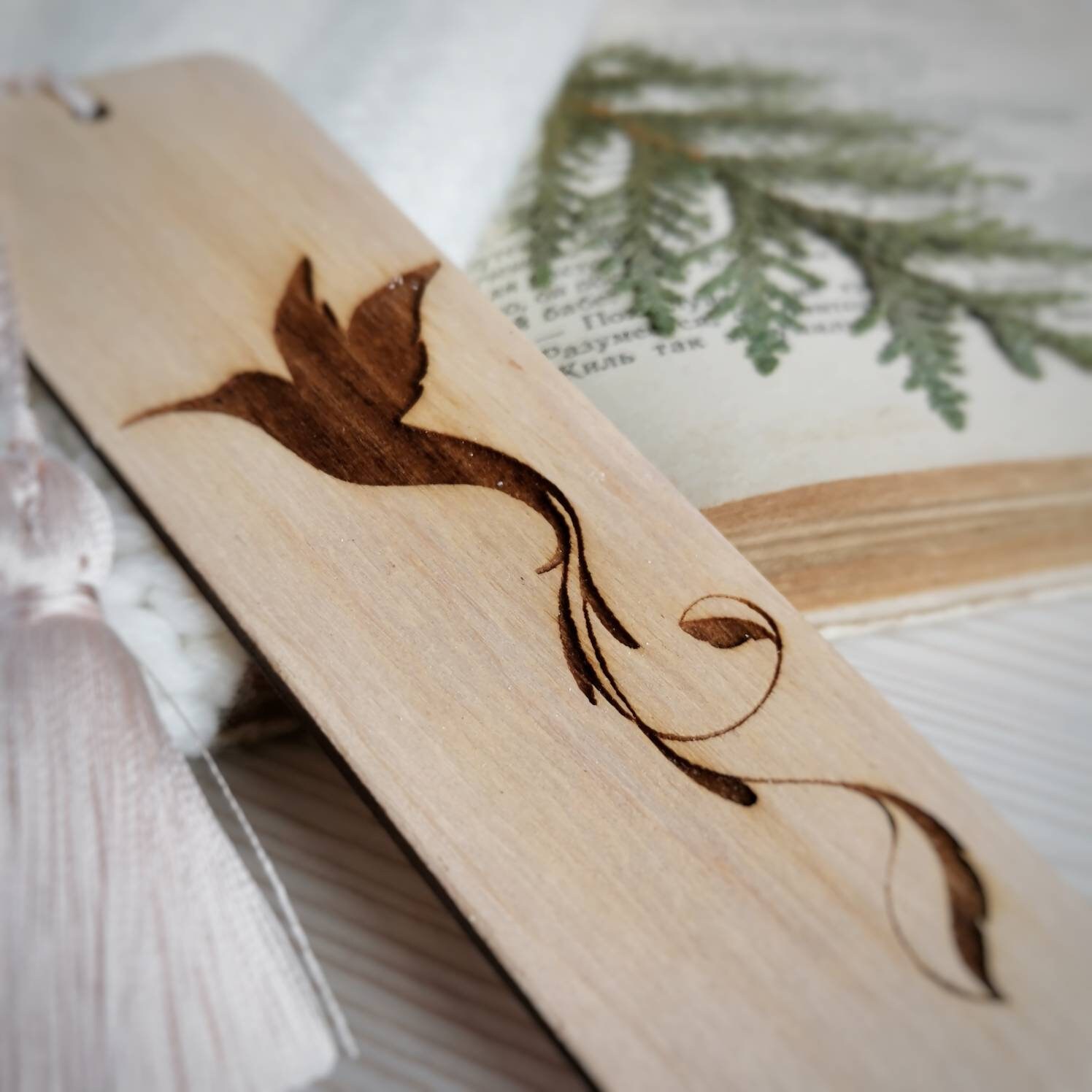 Hummingbird Bookmark Flying Bird Engraved Wooden Bookmark With Tassel ...