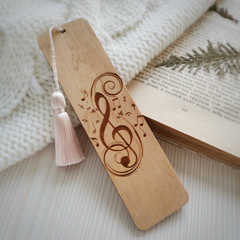 Treble Clef Bookmark Music Note Engraved Wooden Bookmark With - Etsy