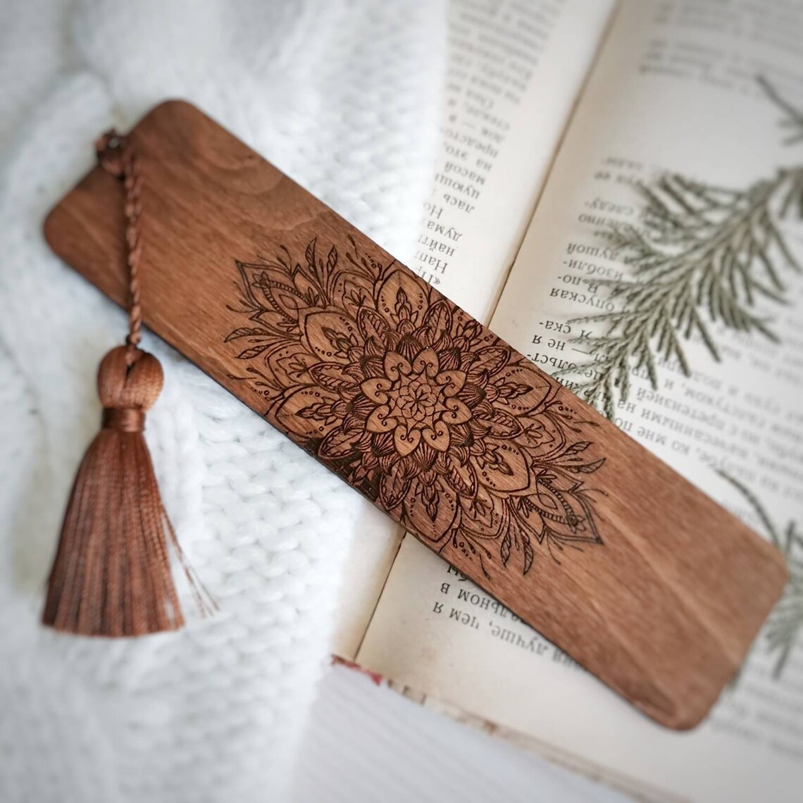 Mandala Bookmark Flower Engraved Wooden Book Mark With Tassel | Etsy