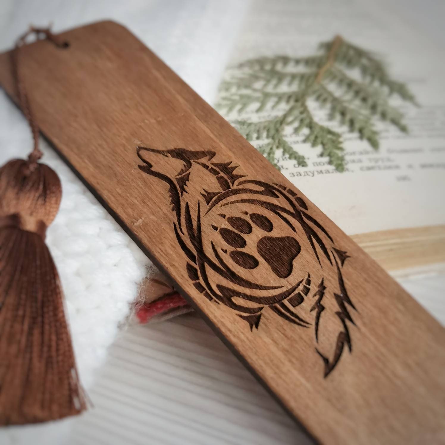 Howling Wolf Bookmark Wolf Paw Engraved Wooden Bookmark With Tassel ...