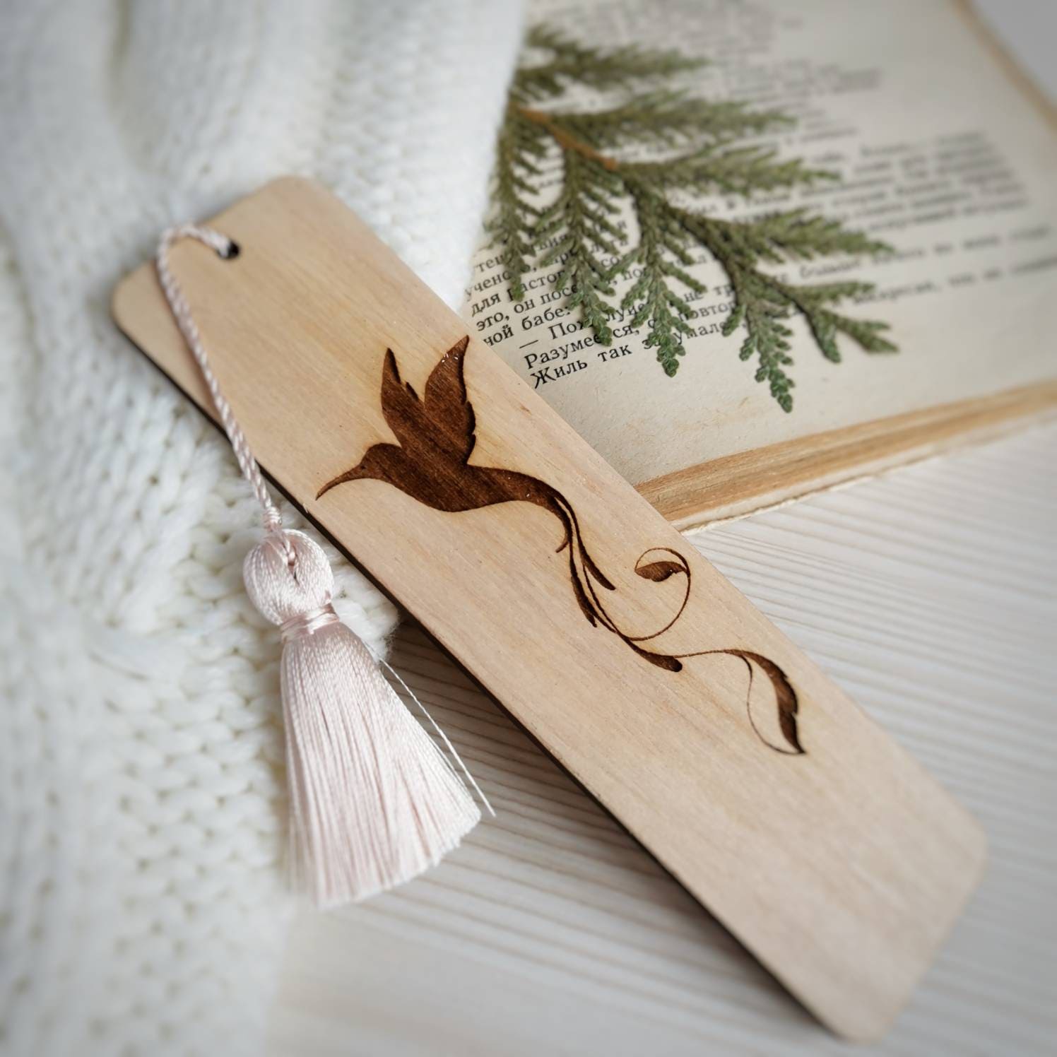Hummingbird Bookmark Flying Bird Engraved Wooden Bookmark With Tassel ...