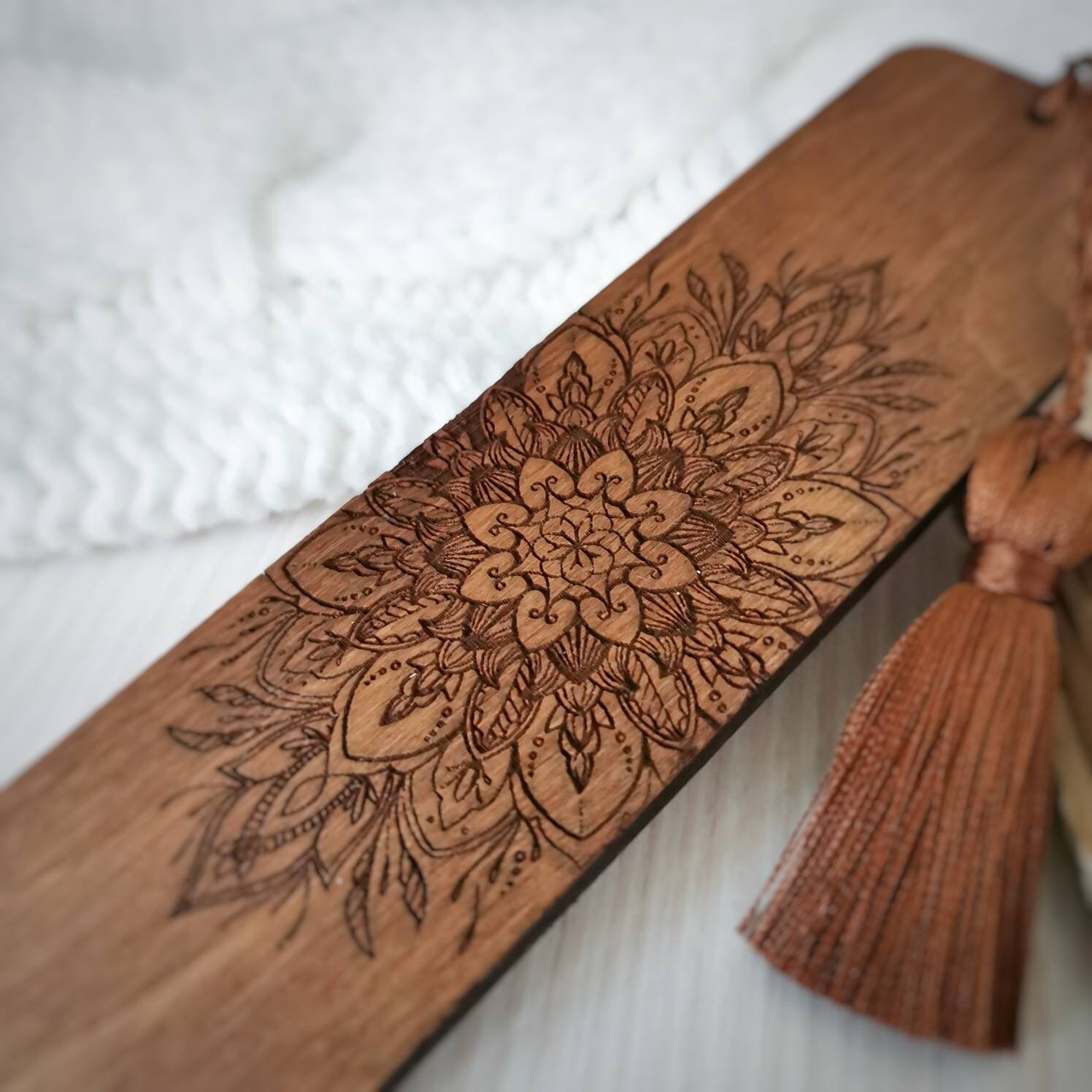 Mandala Bookmark Flower Engraved Wooden Book Mark With Tassel | Etsy