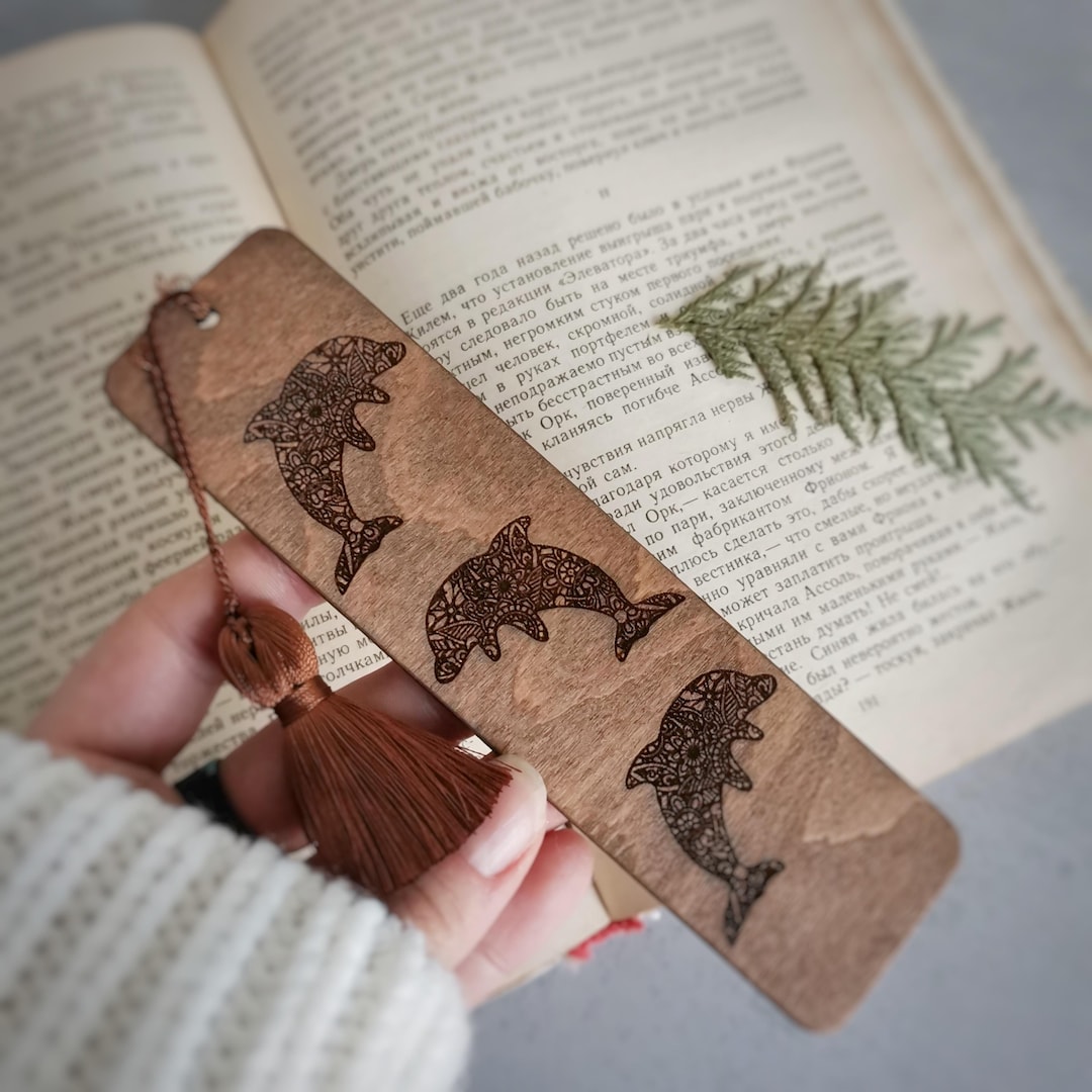 Personalized Dolphin Bookmark, Engraved Sea Life Wooden Bookmark With ...