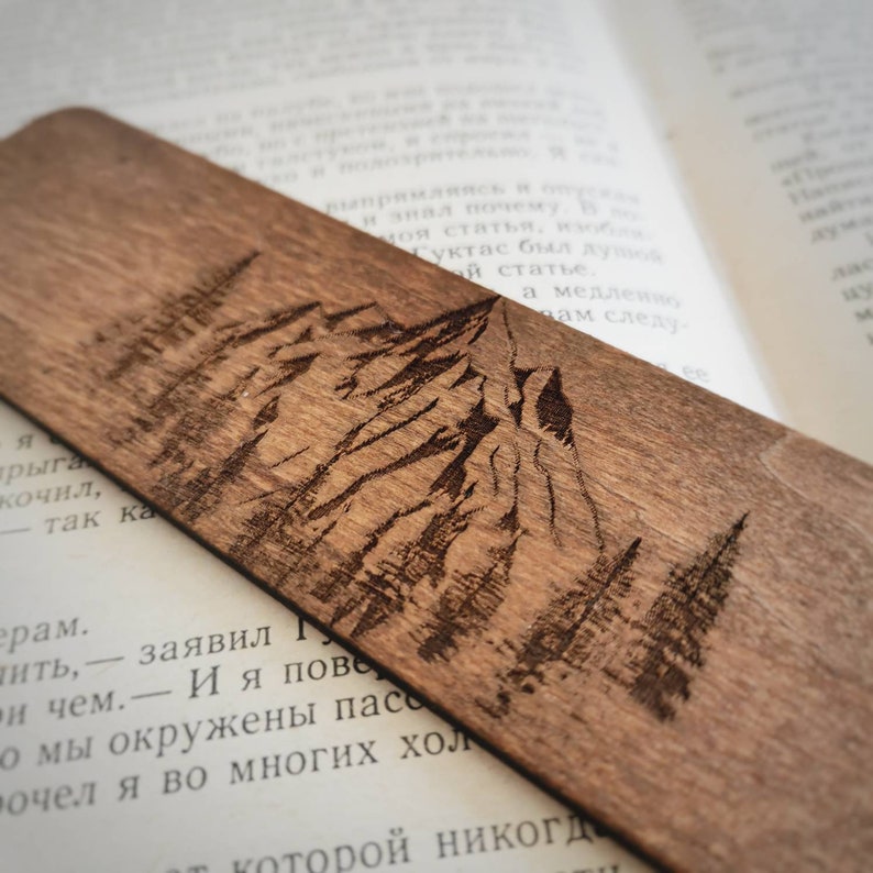 Mountain Bookmark Forest Engraved Wooden Bookmark With Tassel Outdoor ...