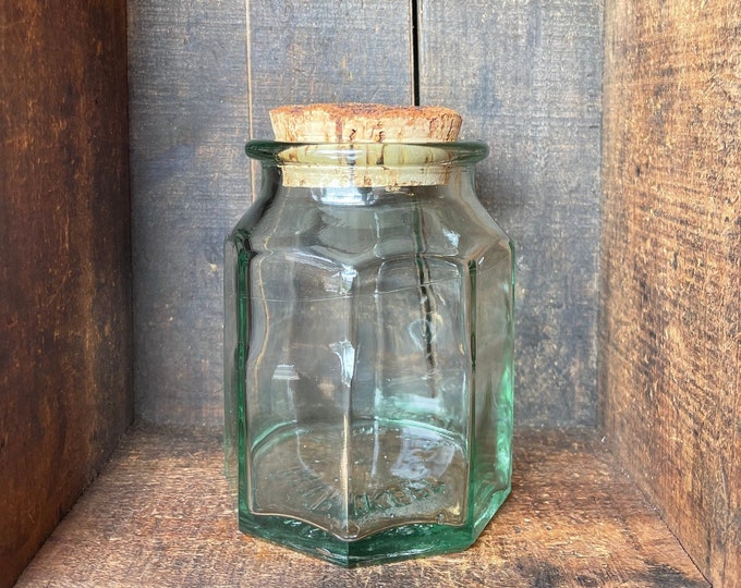 Ben Rickert Wayne N.J Vintage Octagonal Glass Canister With Rustic Cork ...