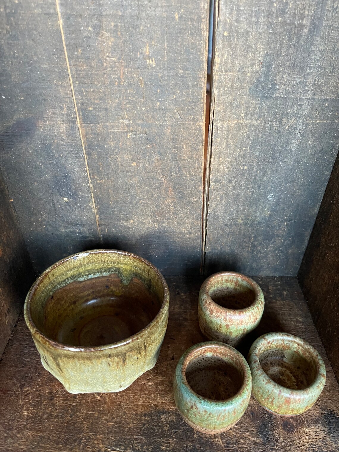 Handmade Glazed Pottery Cup With 3 Smaller Matching Cups // Unique ...