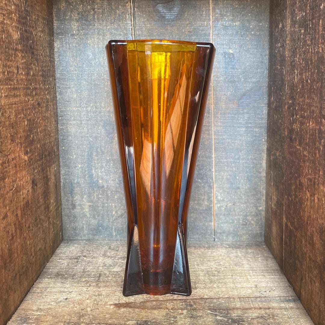 Vintage Anchor Hocking Amber Rocket Vase // Art Deco Amber Glass Vase ...