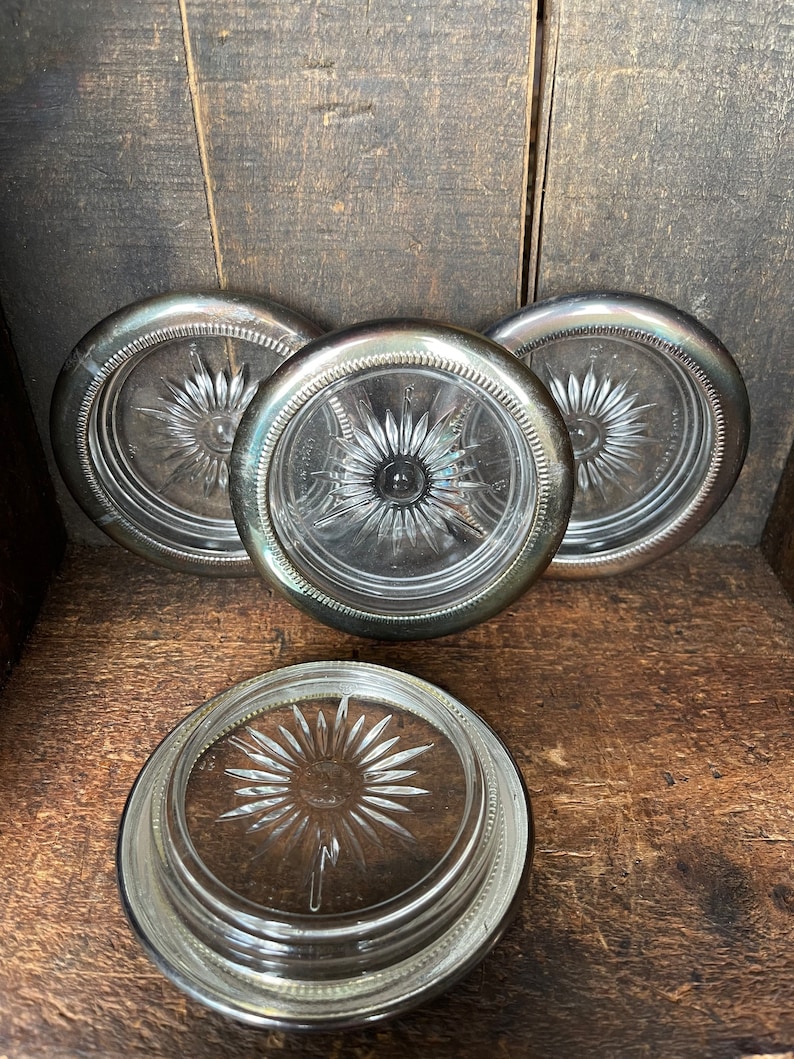 Set of 4 Vintage Glass Coasters EP Steel Italy // Made in - Etsy