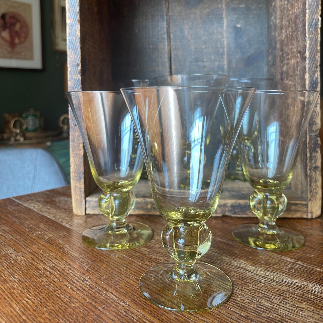 Set of 6 // Vintage 1960s Wine Glasses // Honey Gold Glass Stemware ...