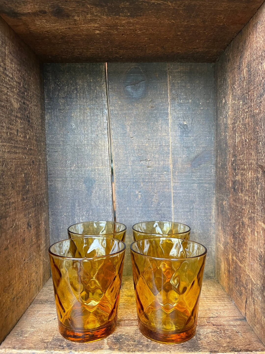 Vintage Amber Old Fashioned Glass // Amber Set of Glasses // Amber Low ...