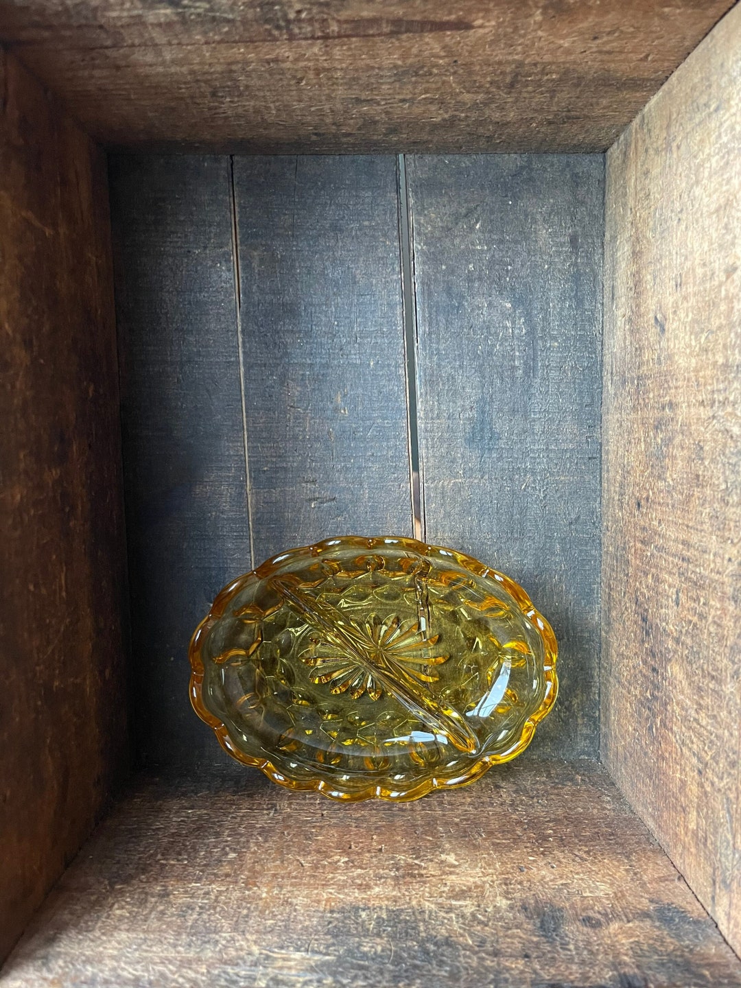 Mid-century Modern Small Divided Dish // Amber Pressed Glass With ...