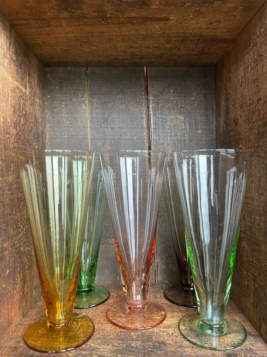 Set of 5 // Vintage Footed Coloured Pint Glasses // Mid Century Modern ...