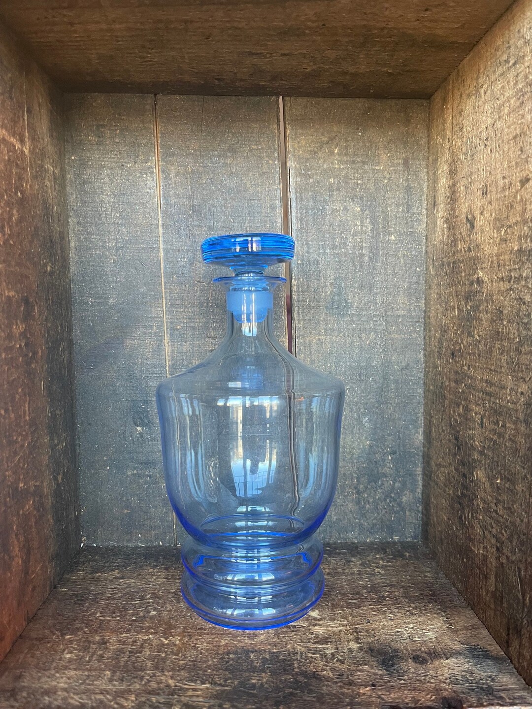 Blue Glass Mid-century Decanter With Stopper // Bohemian - Etsy