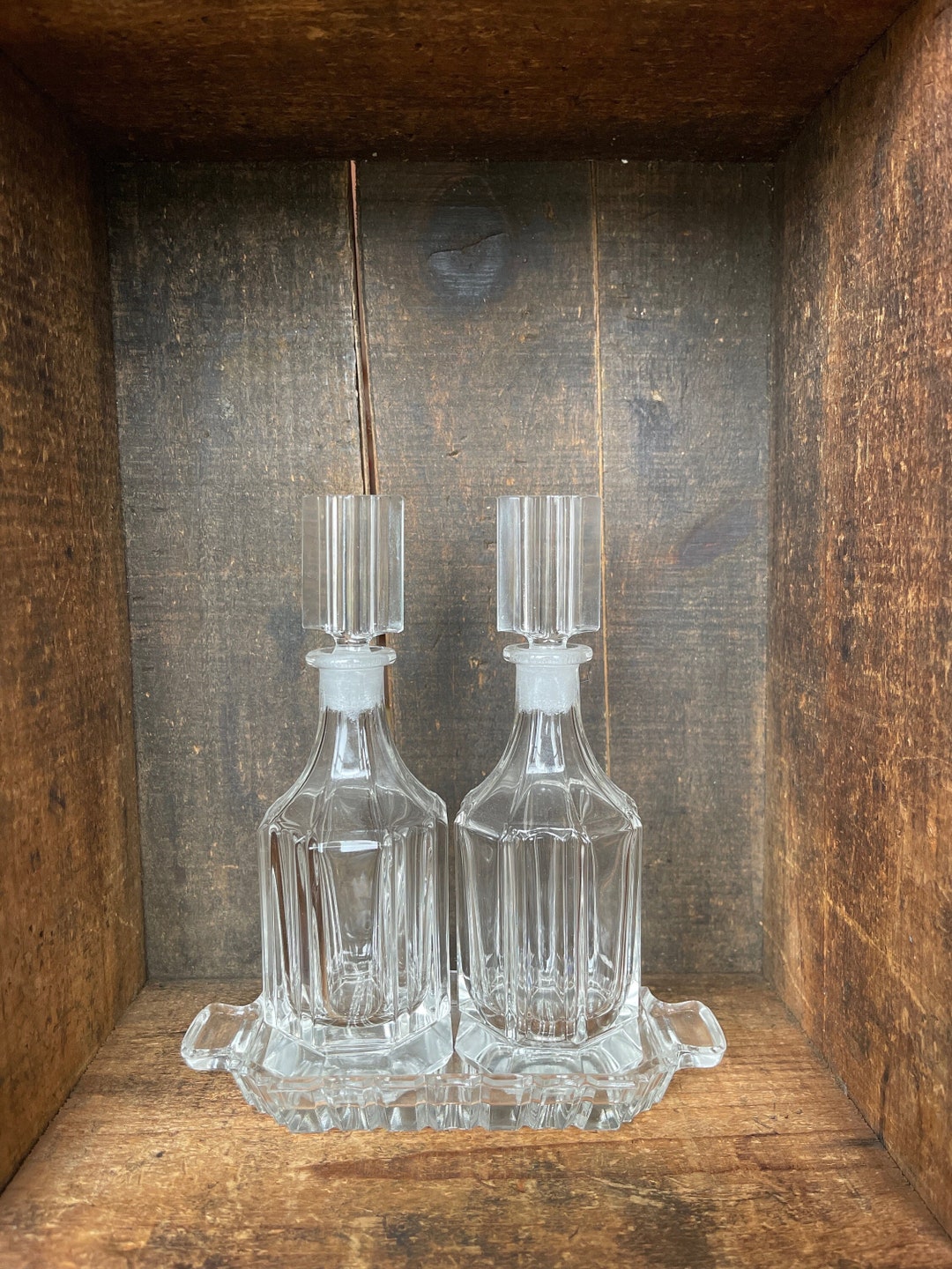 Vintage MCM Bohemian Menagerie Crystal Glass Cruet Bottle and Tray ...