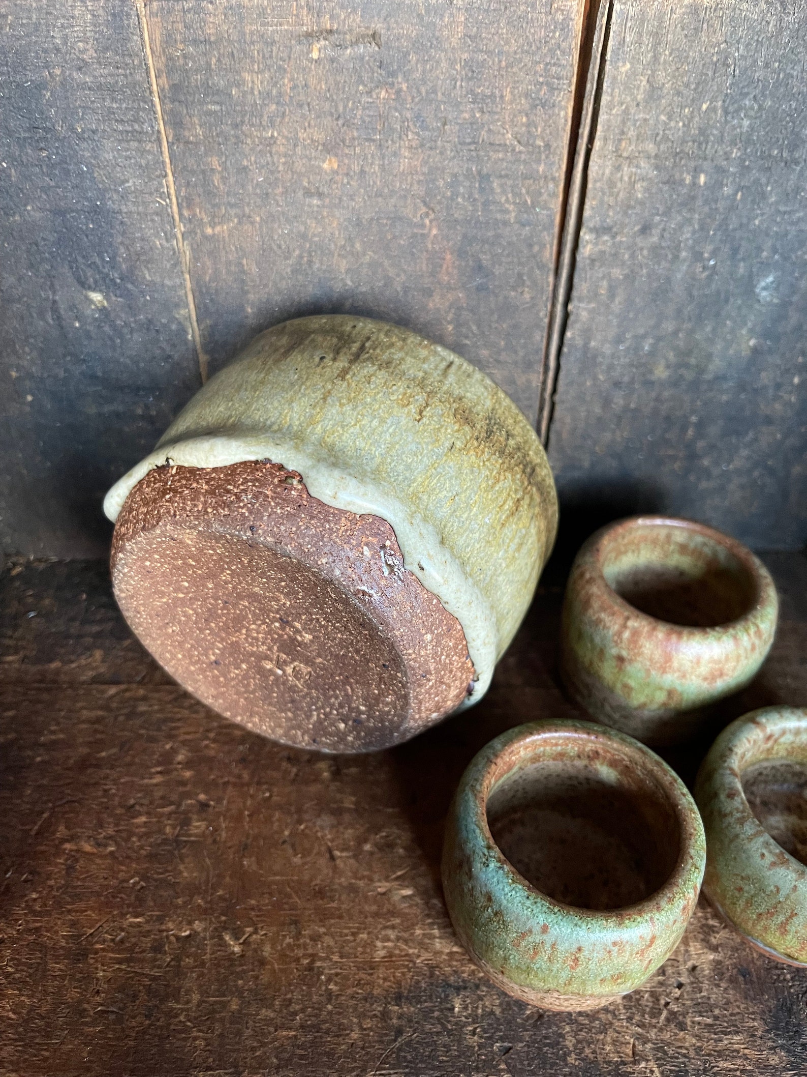 Handmade Glazed Pottery Cup With 3 Smaller Matching Cups // Unique ...