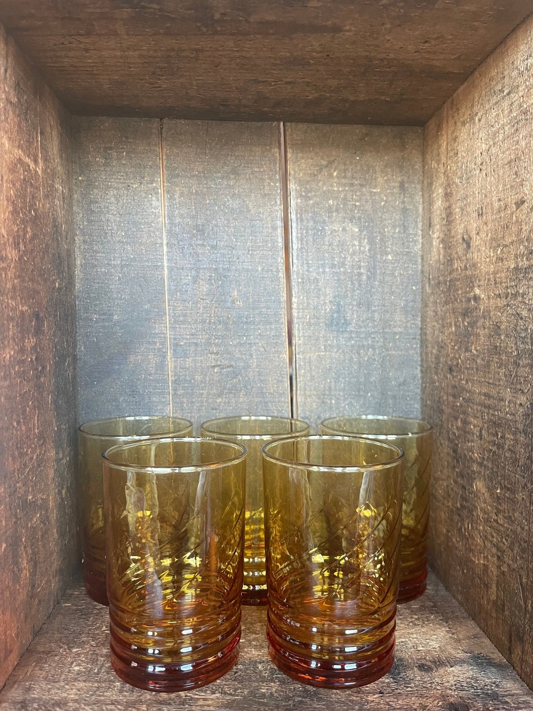 Set of 5 // Vintage Amber Old Fashioned Glasses // Malibu Gold ...