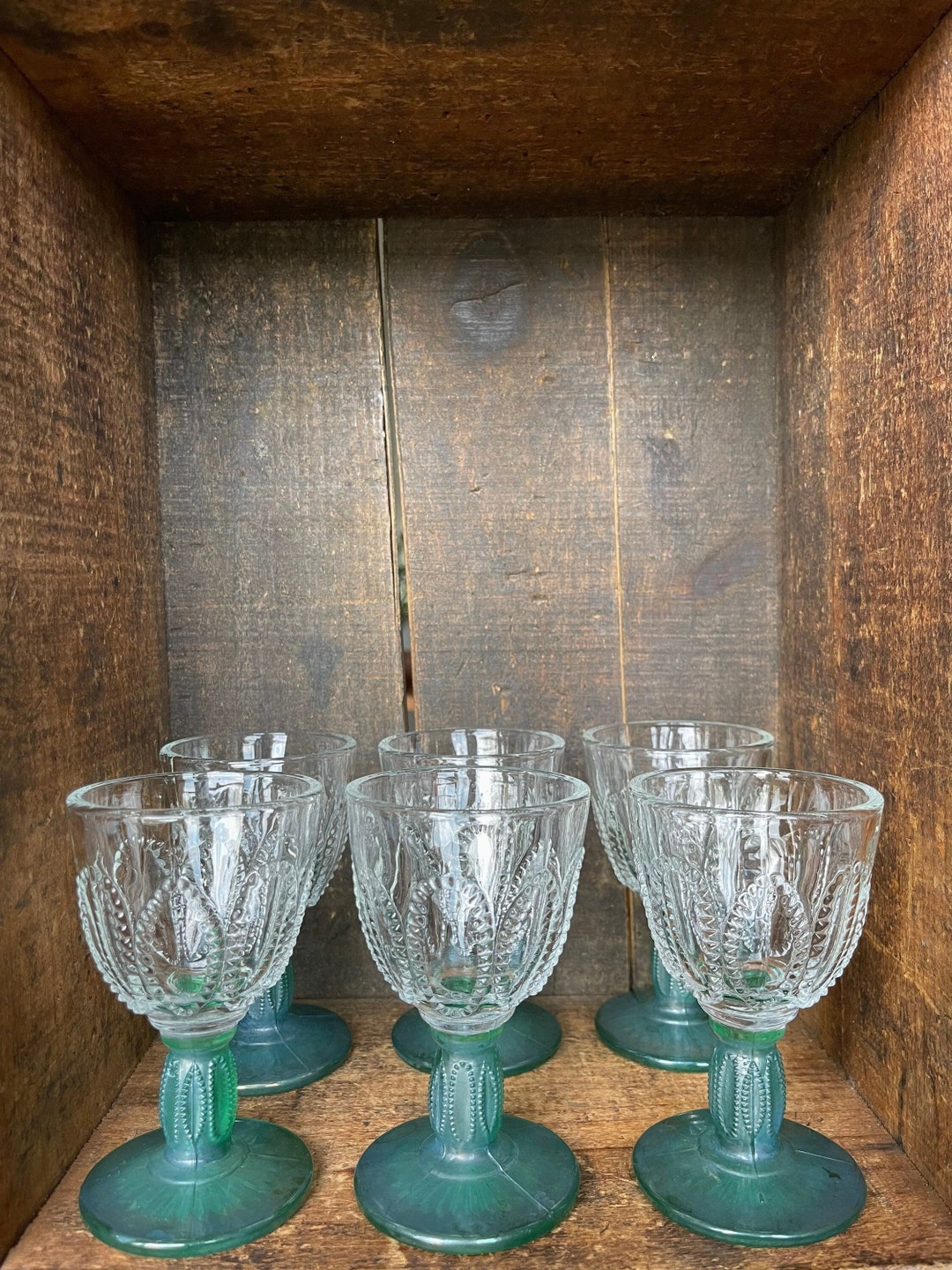 Avon Cordial Glasses // Emerald Accent // Set of 6 // Stemware ...