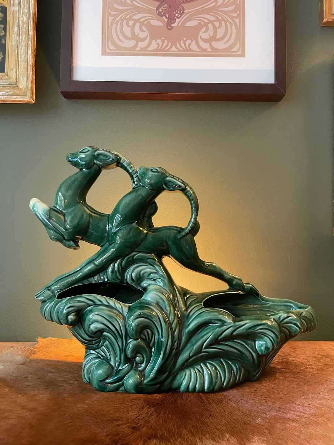 Vintage Phil Mar Double Leaping Gazelles TV Lamp/planter // Art Pottery ...