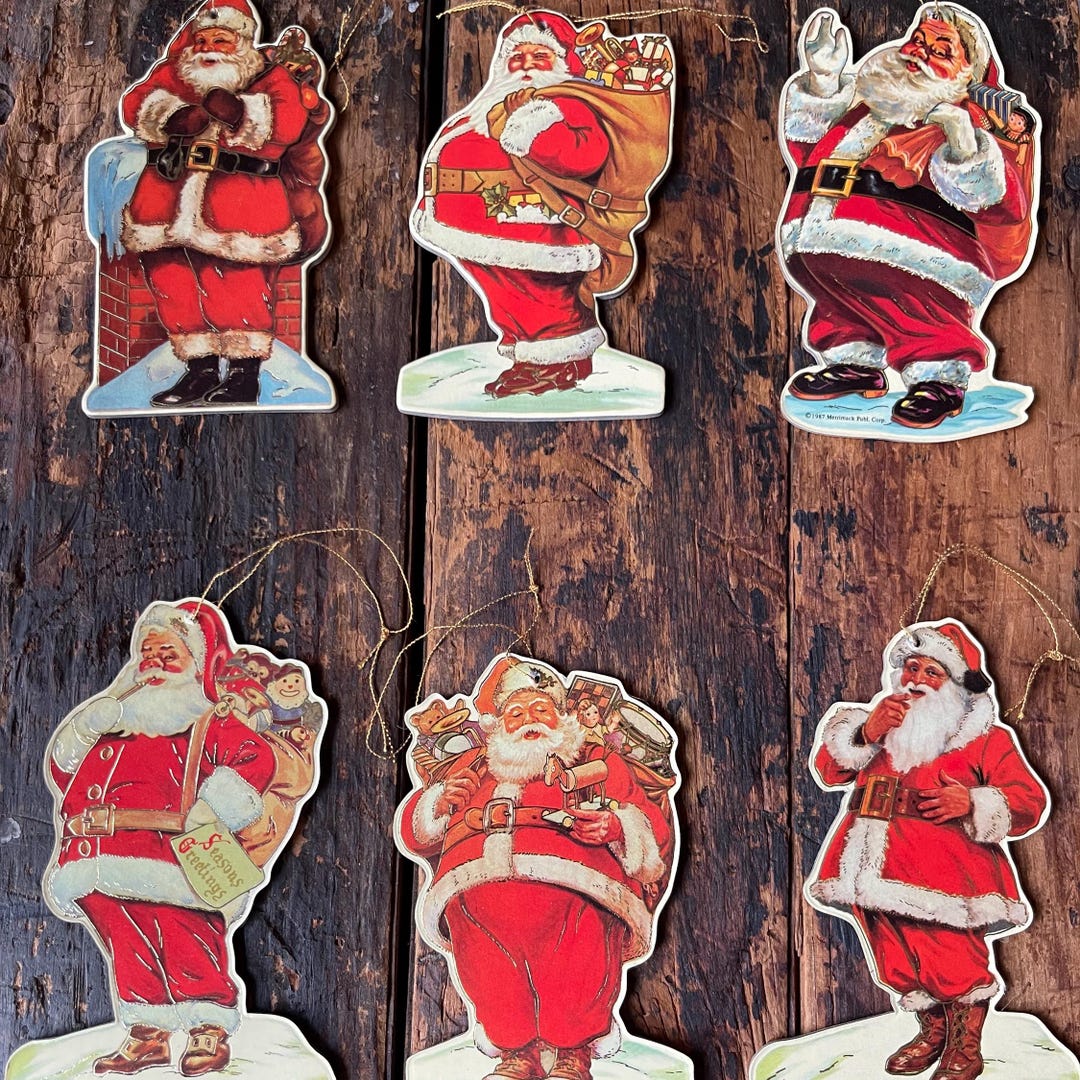 Vintage Die Cut Cardboard Santa Ornaments, Vintage Santa Claus Paper ...