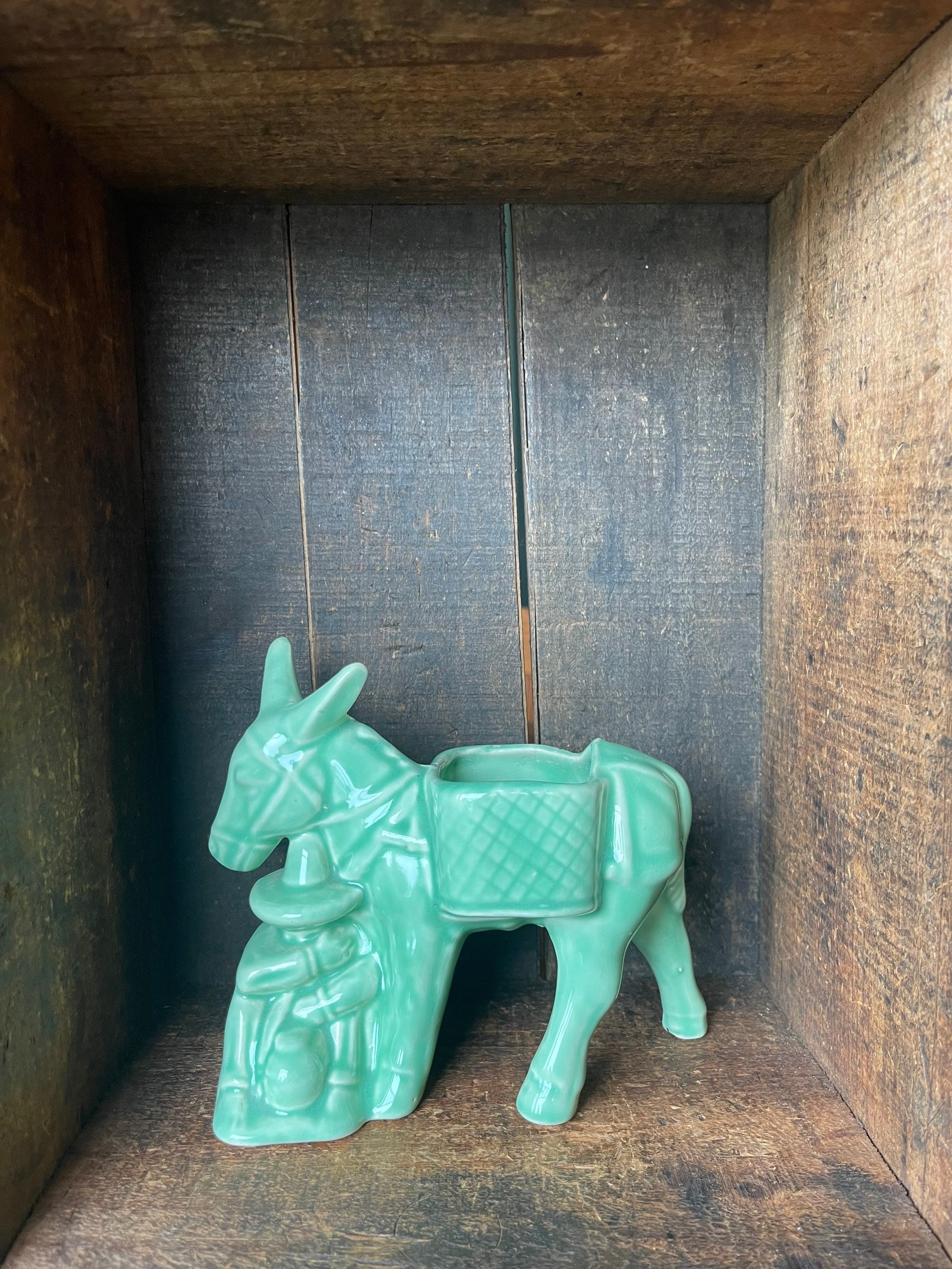 Vintage Sea Foam Green Ceramic Donkey Planter - Etsy