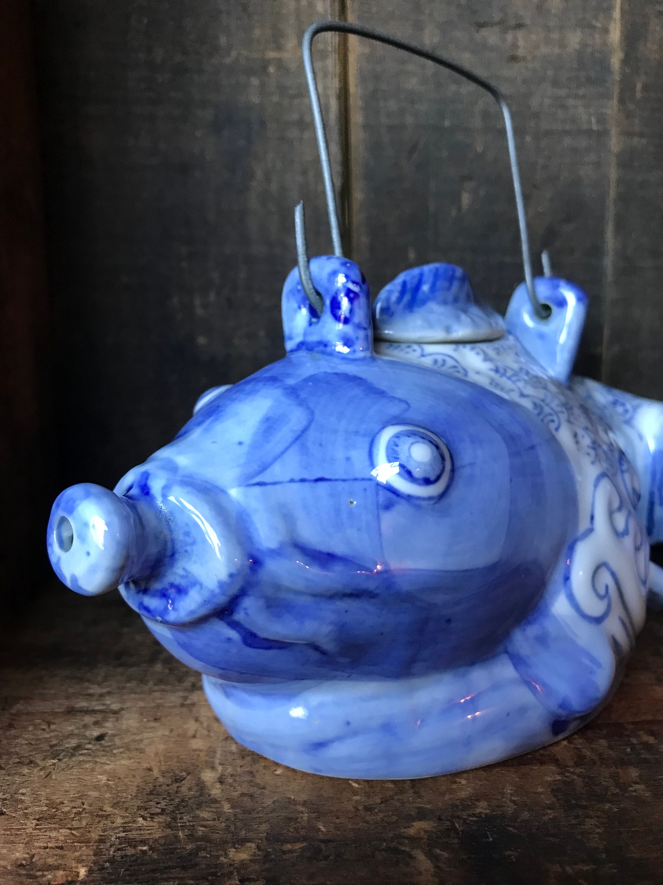 Vintage Ceramic Koi Fish Teapot // Blue White Koi Fish Teapot - Etsy