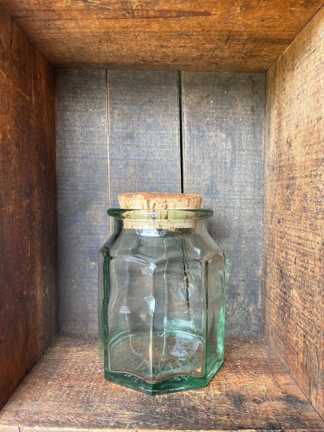 Ben Rickert Wayne N.J Vintage Octagonal Glass Canister With Rustic Cork ...