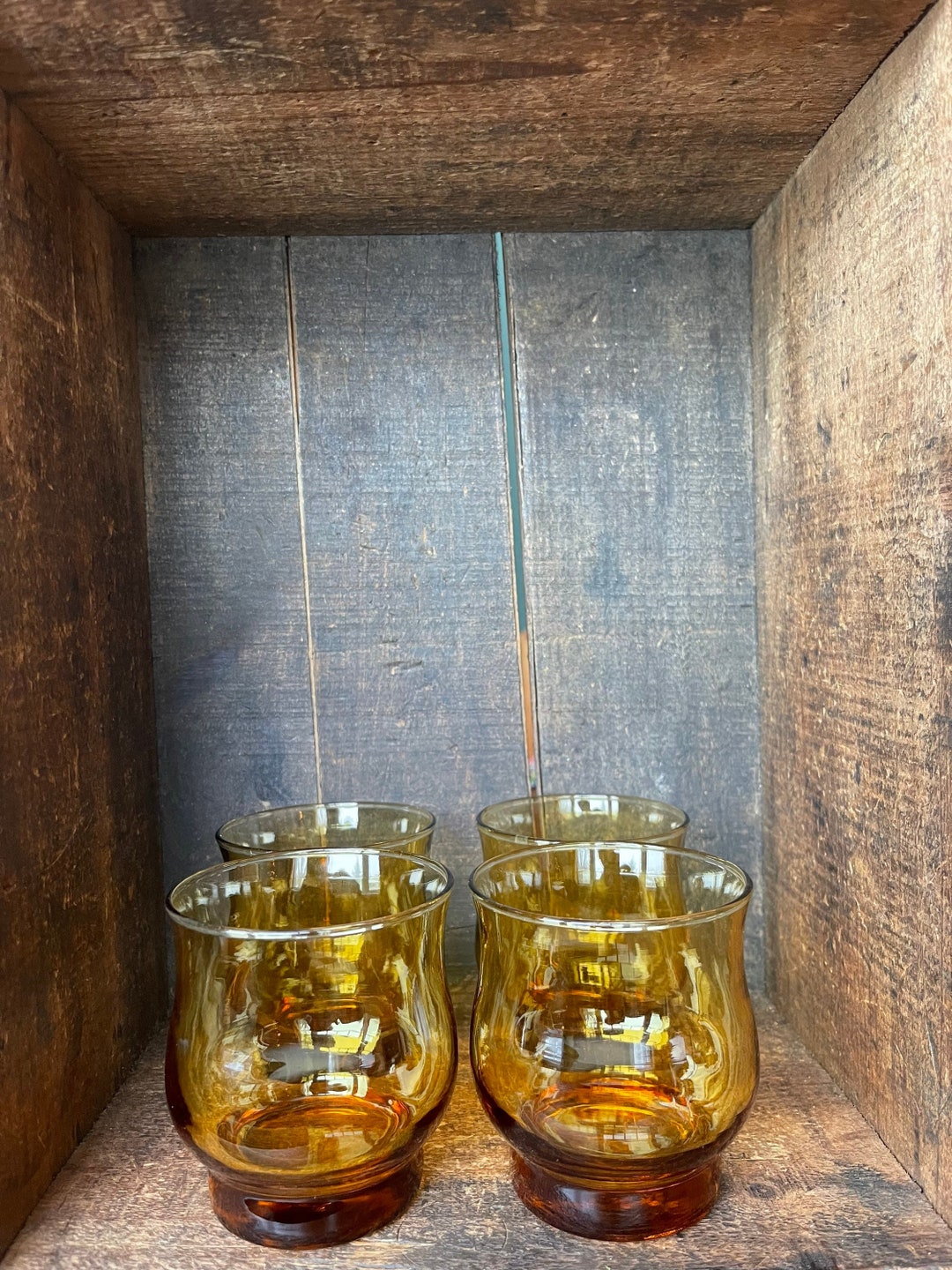 Set of 4 // Vintage Amber Old Fashioned Glass // Amber Low Ball Glass ...