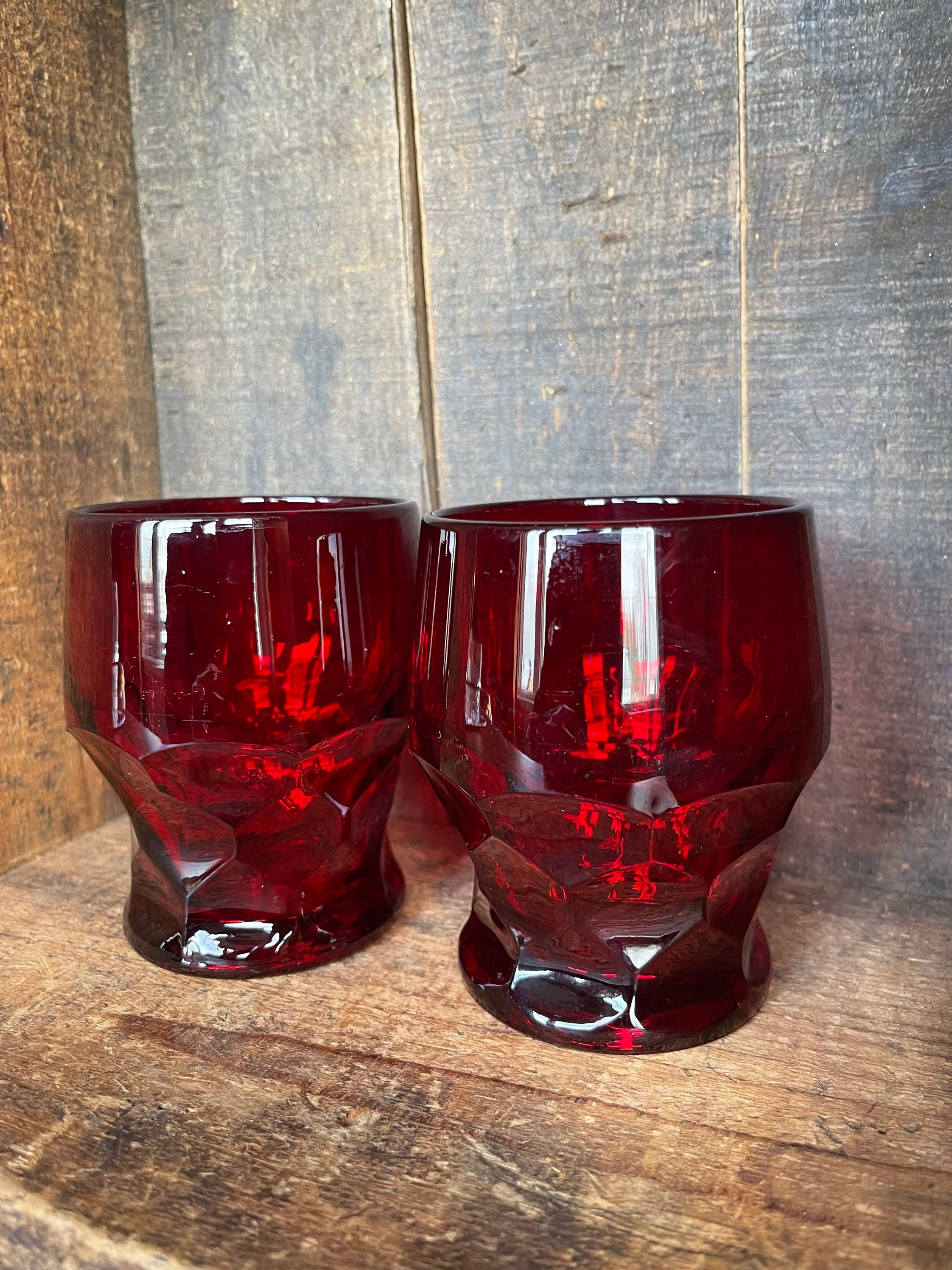 Set Of Two Ruby Red Viking Georgian 10 Oz Glass Tumblers Vintage Etsy