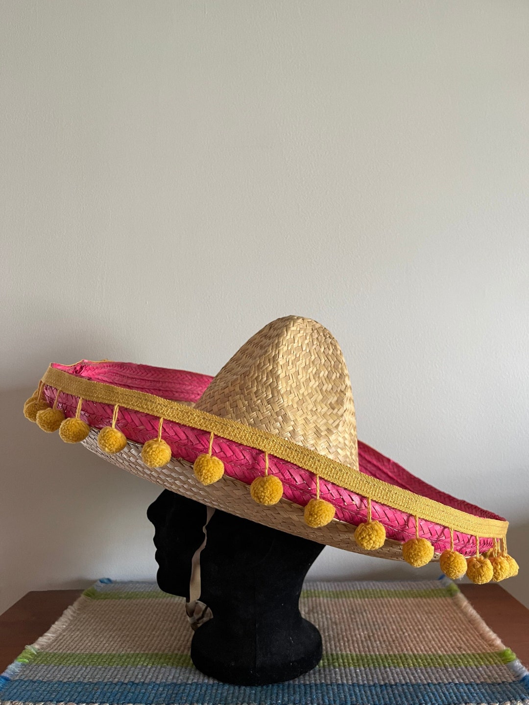 Vintage Mexican Straw Sombrero Hat With Hanging Tassels // 1960 - Etsy
