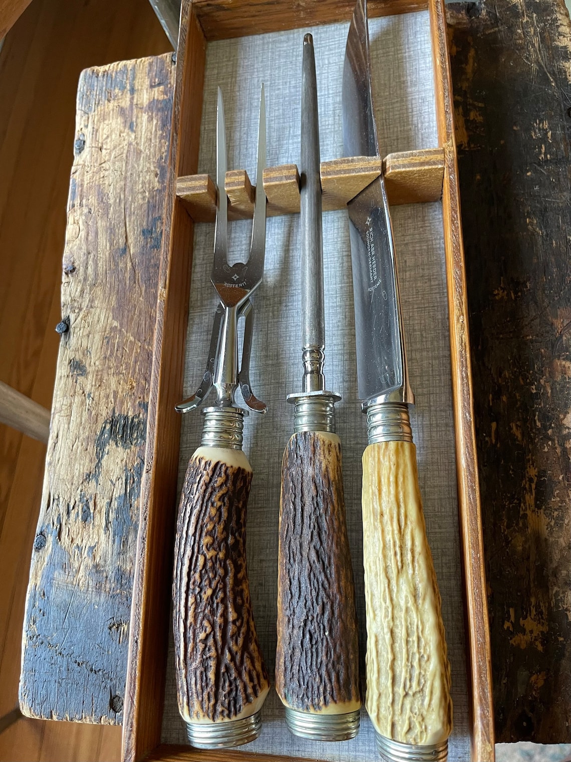 RICH. ABR. HERDER Solingen Germany Rostenit Karlfred Knife Carving Set ...
