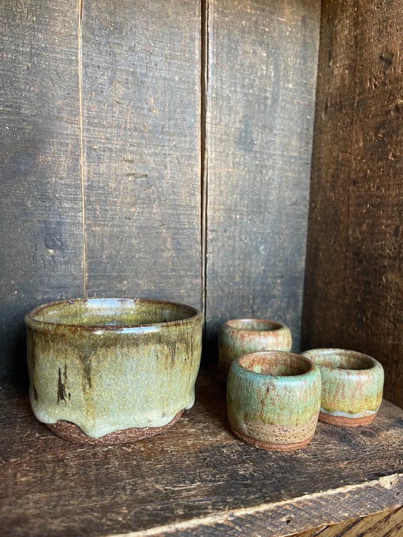 Handmade Glazed Pottery Cup With 3 Smaller Matching Cups // Unique ...