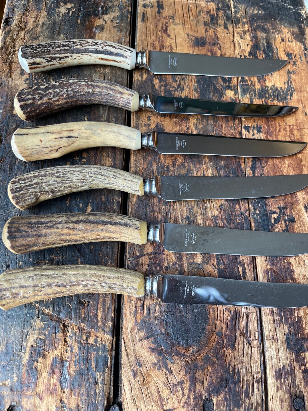 Vintage Haddon Hall Stag Antler Steak Knives With Case // Sheffield ...