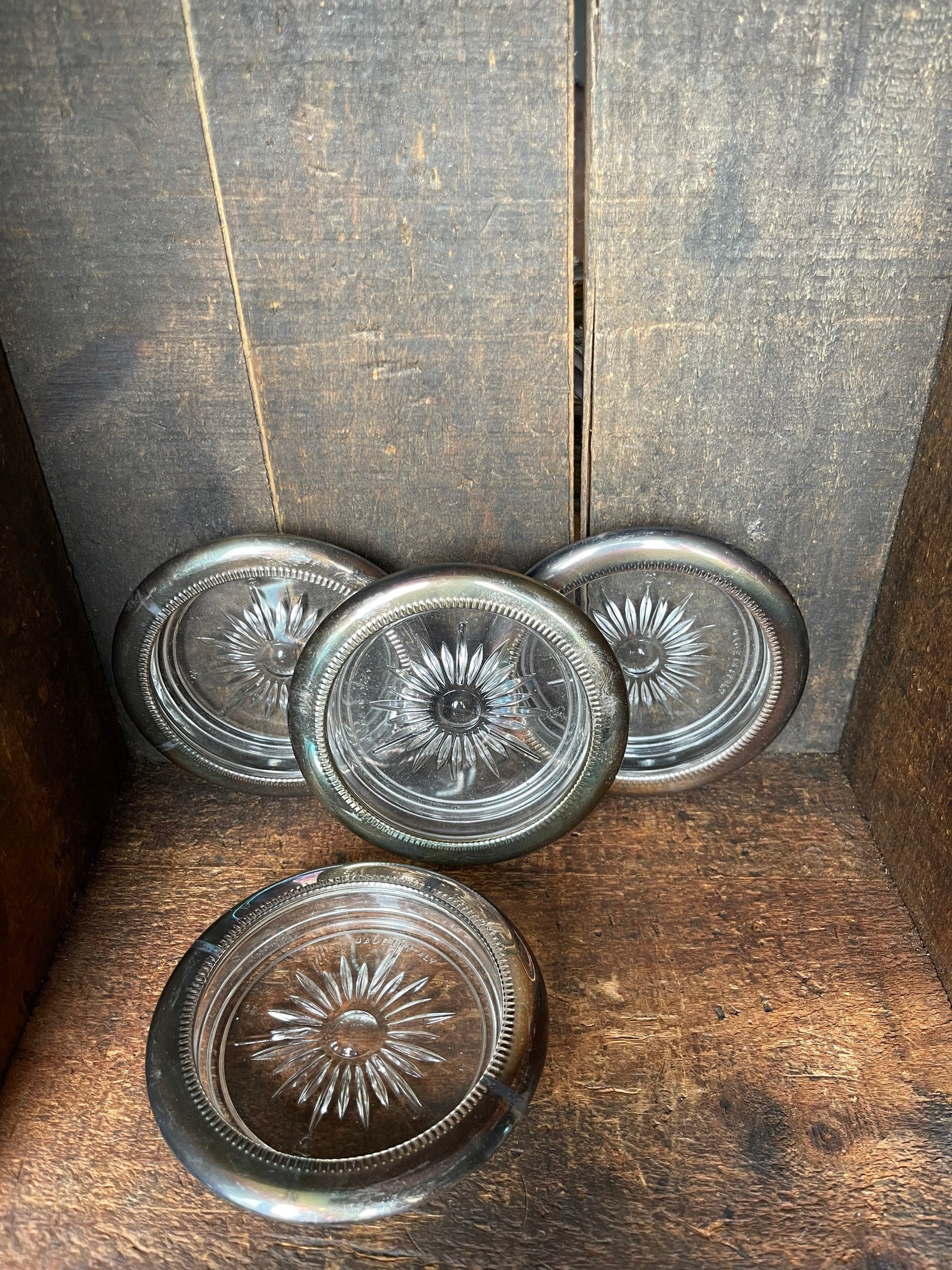Set of 4 Vintage Glass Coasters EP Steel Italy // Made in - Etsy