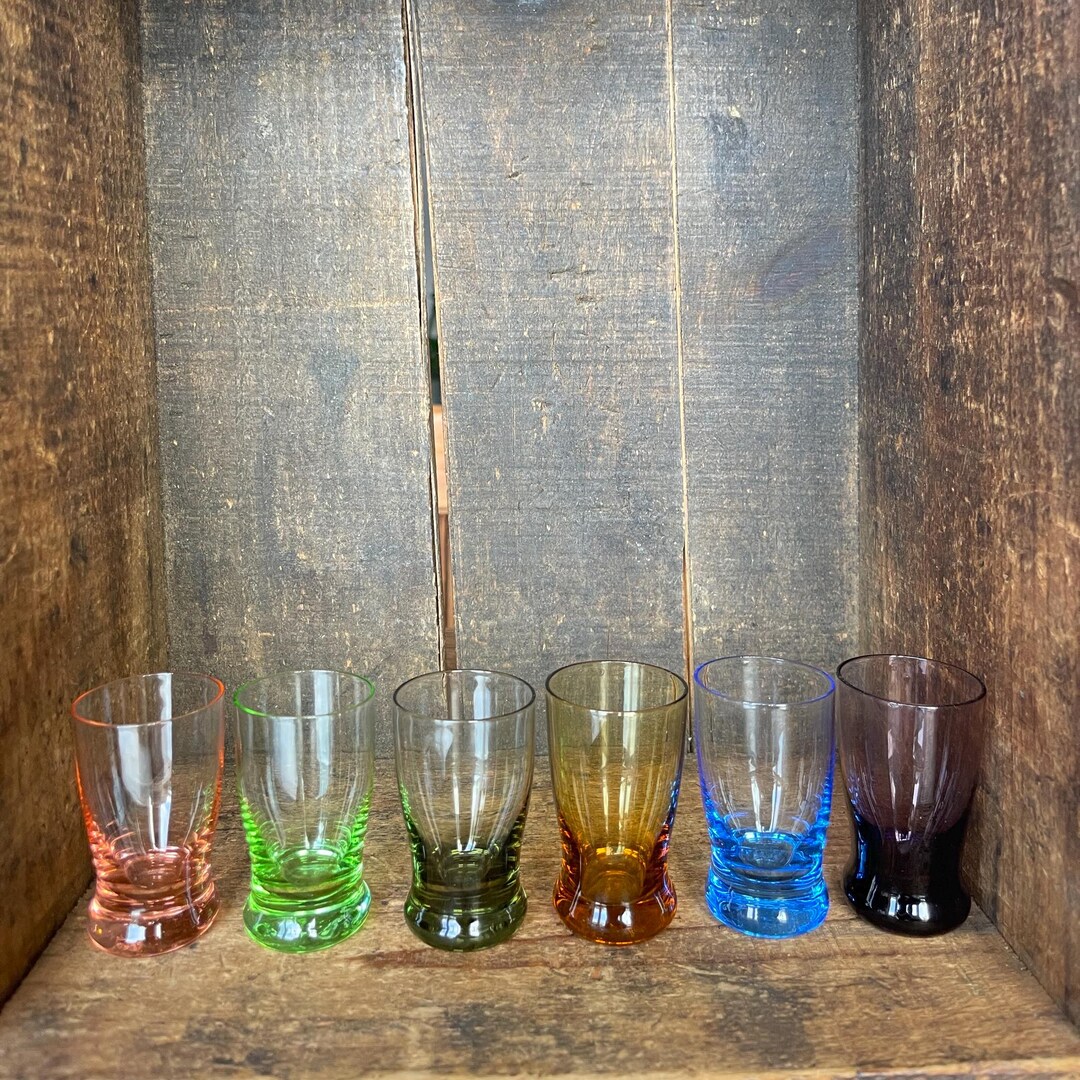 Vintage Coloured Shot Glasses // Set of 6 - Etsy
