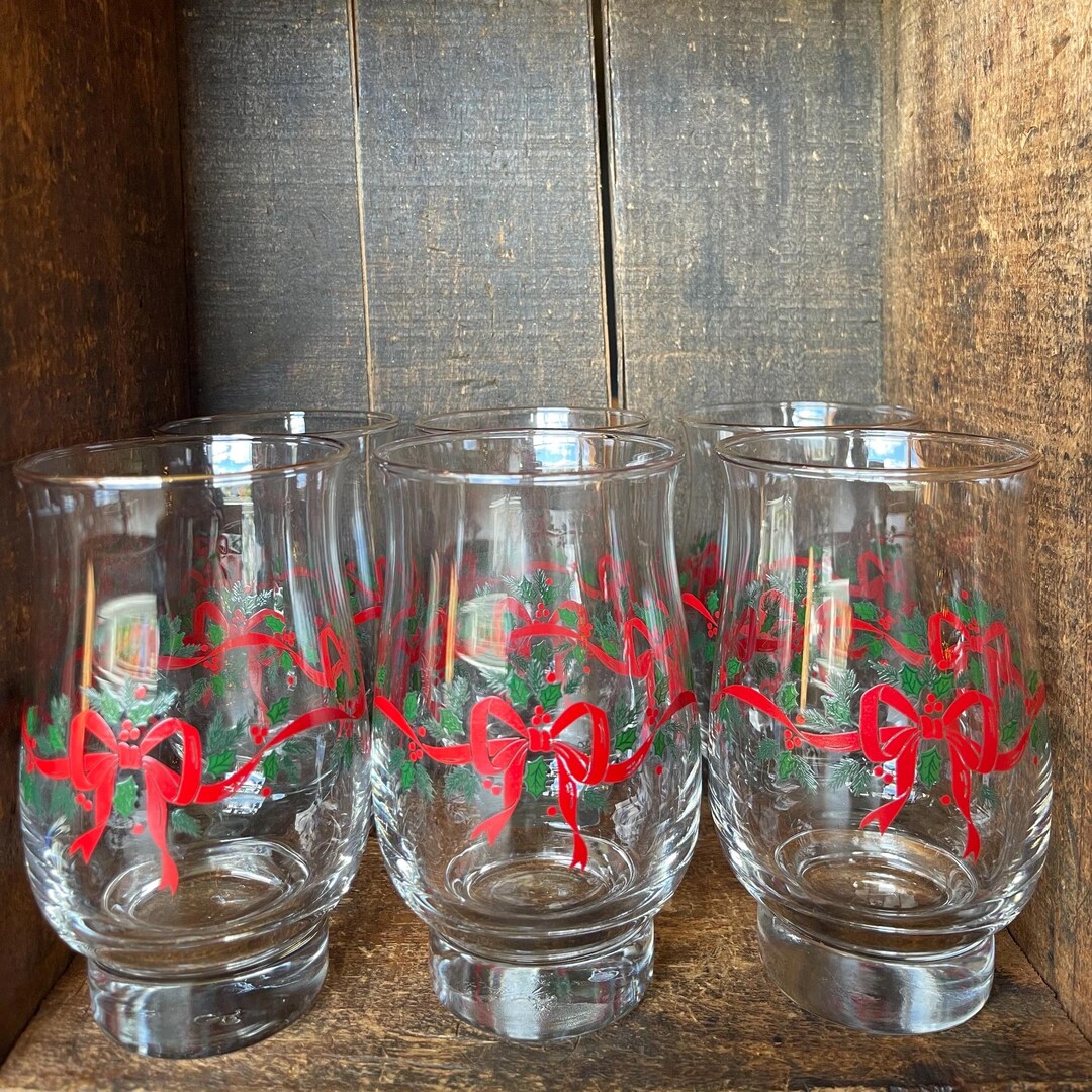 Set of 6 Vintage Tulip Red Ribbon, Green Holly & Ivy Bough Festive ...