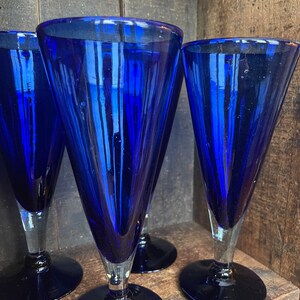 Set of 4 // Mexican Cobalt Blue Handmade Footed Wine Goblets - Etsy