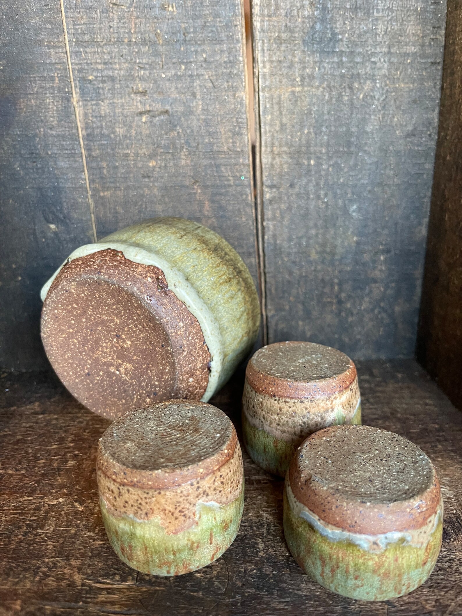 Handmade Glazed Pottery Cup With 3 Smaller Matching Cups // Unique ...