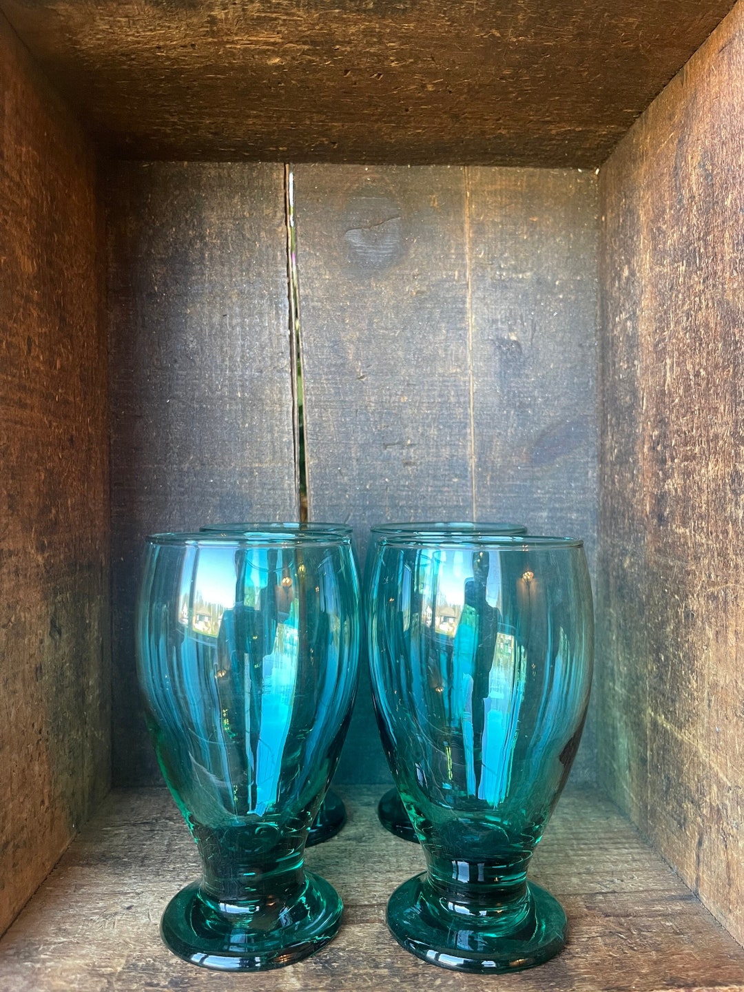RARE // Set of 4 // Cristar Lexington Aqua Blue/emerald Water/wine ...