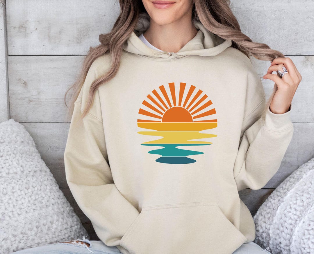 Sunset Hoodie, Retro Sunset Hoodie, Sunset Rays Jumper, Vacation Hoodie ...