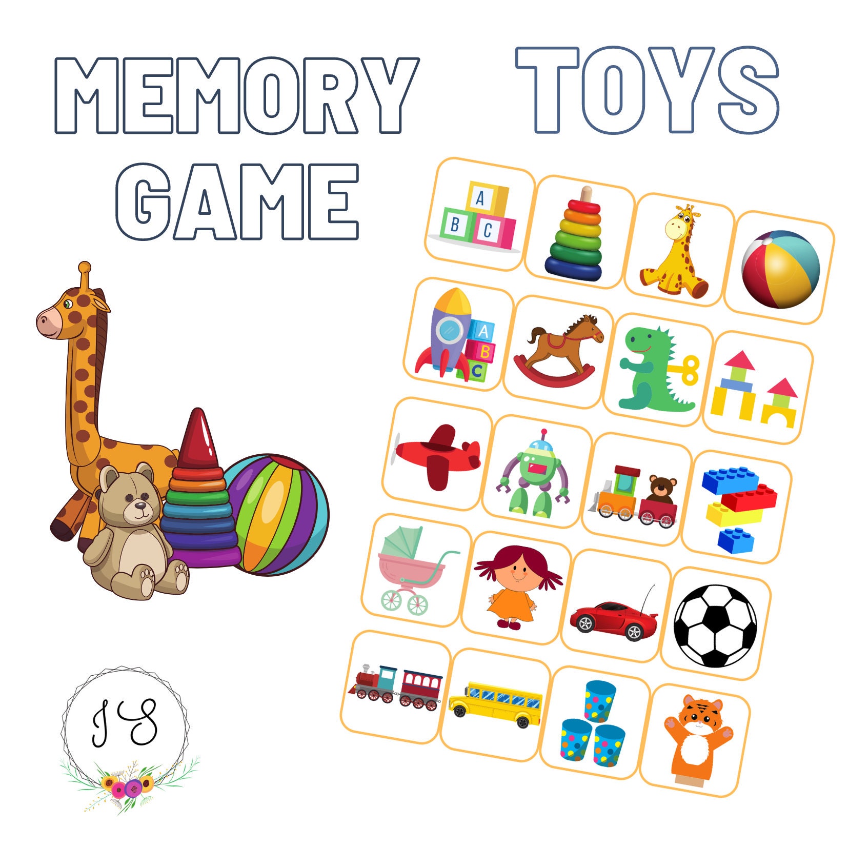 Memory Game - Toys (card Game Also Known as Concentration or Pairs) - Etsy