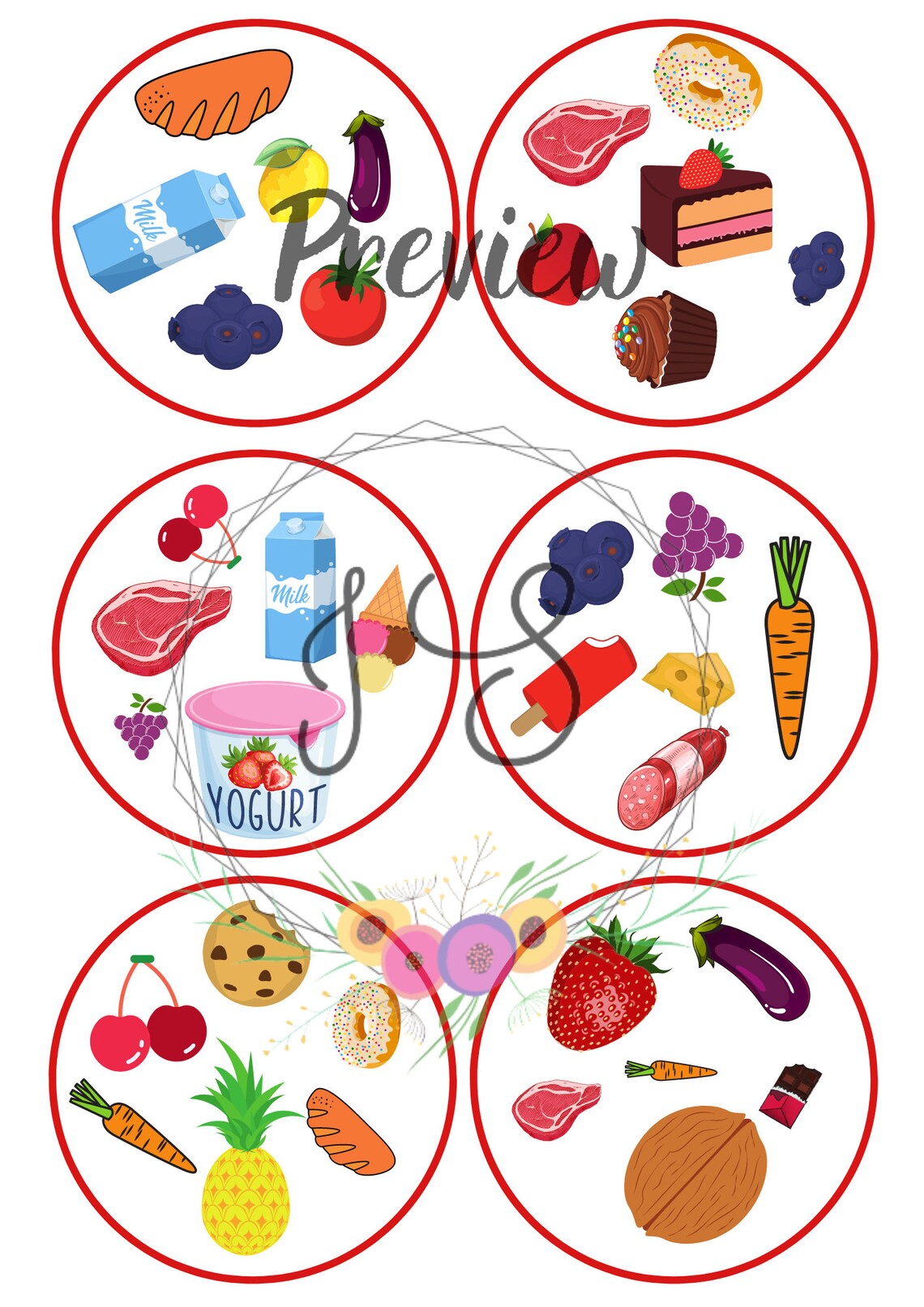 Food - Dobble/spot It Style Game (printable), Game Based on Dobble or ...