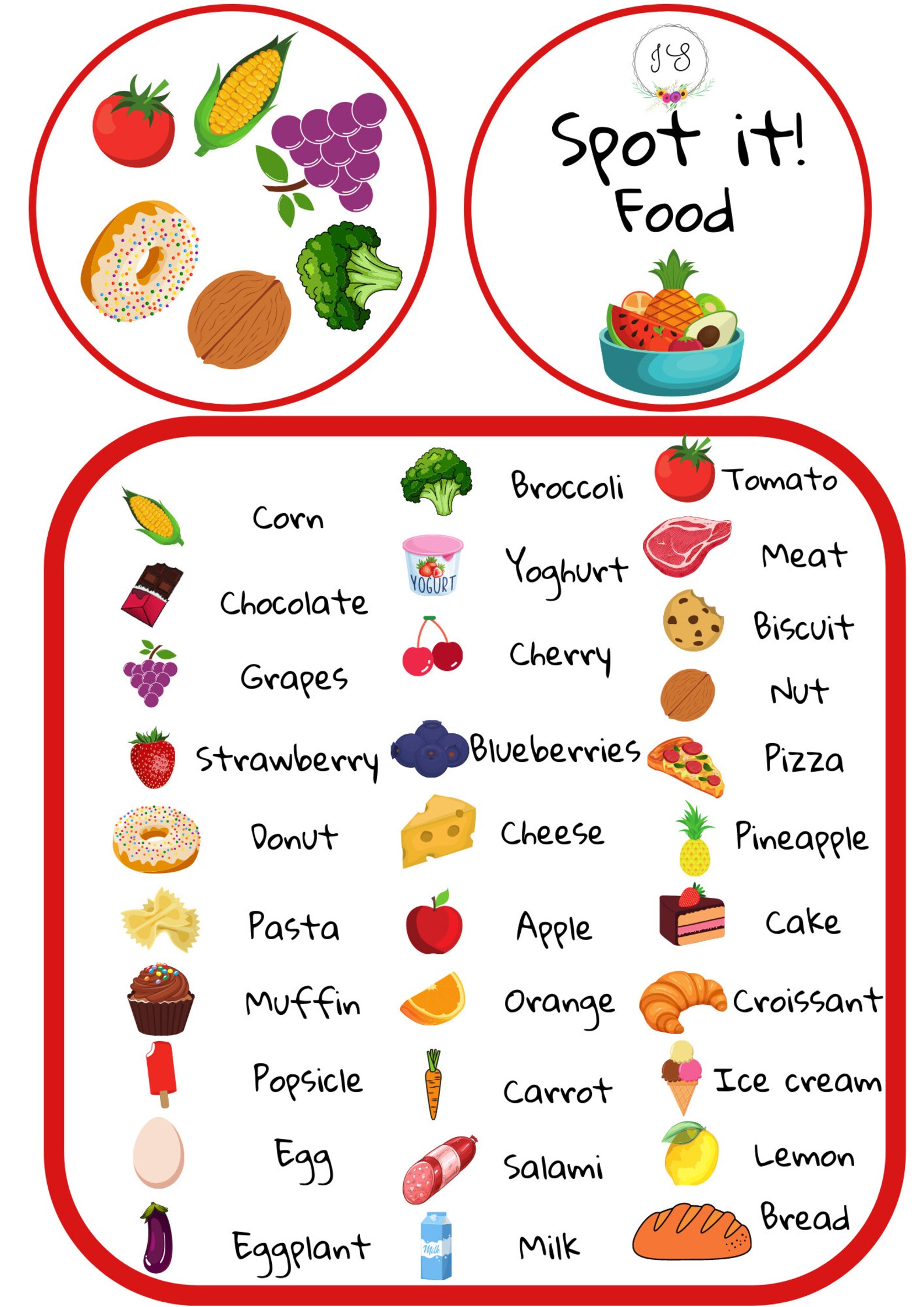 Dobble/spot It Food card Game - Etsy