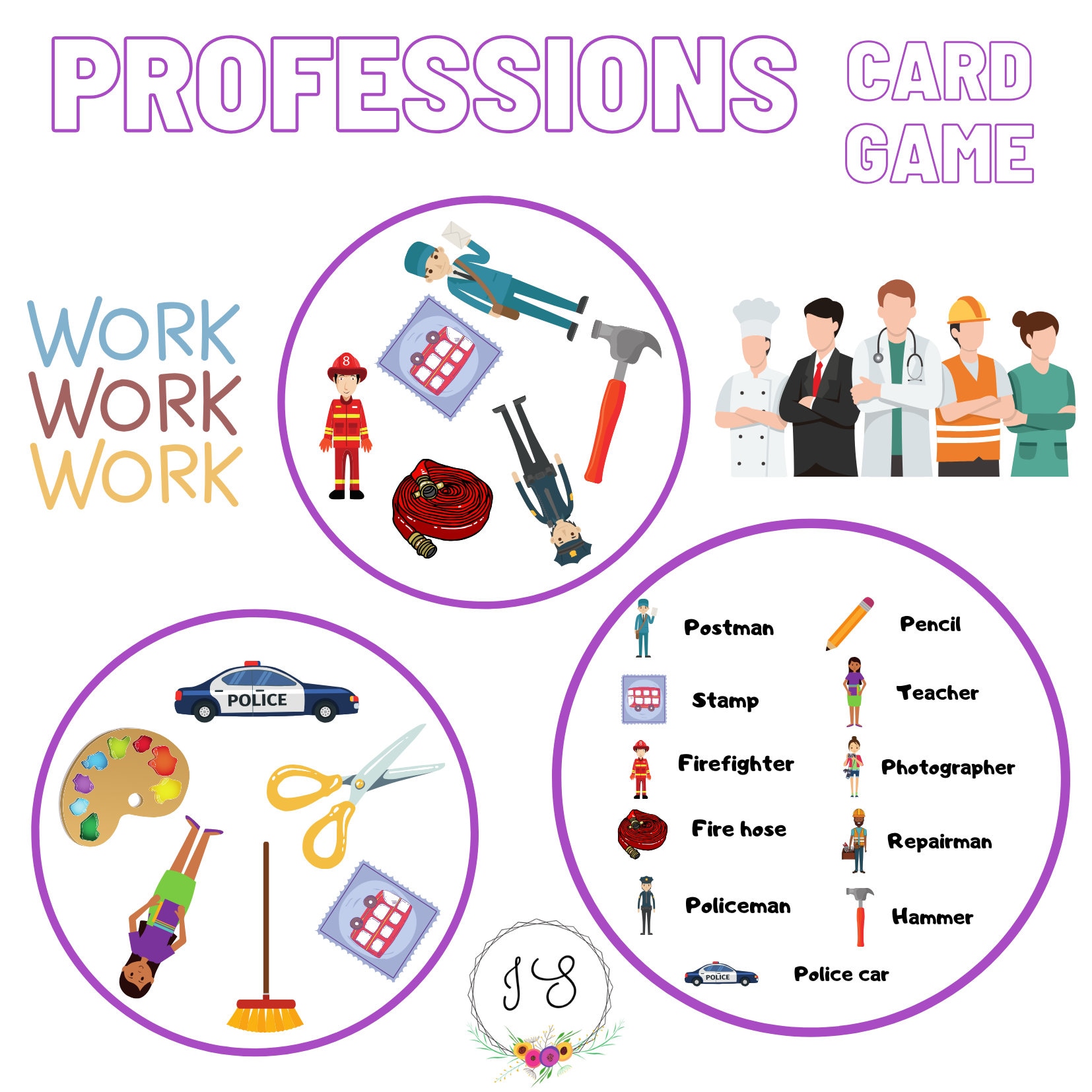 Professions - Dobble/spot It Style Game (printable), Game Based on ...