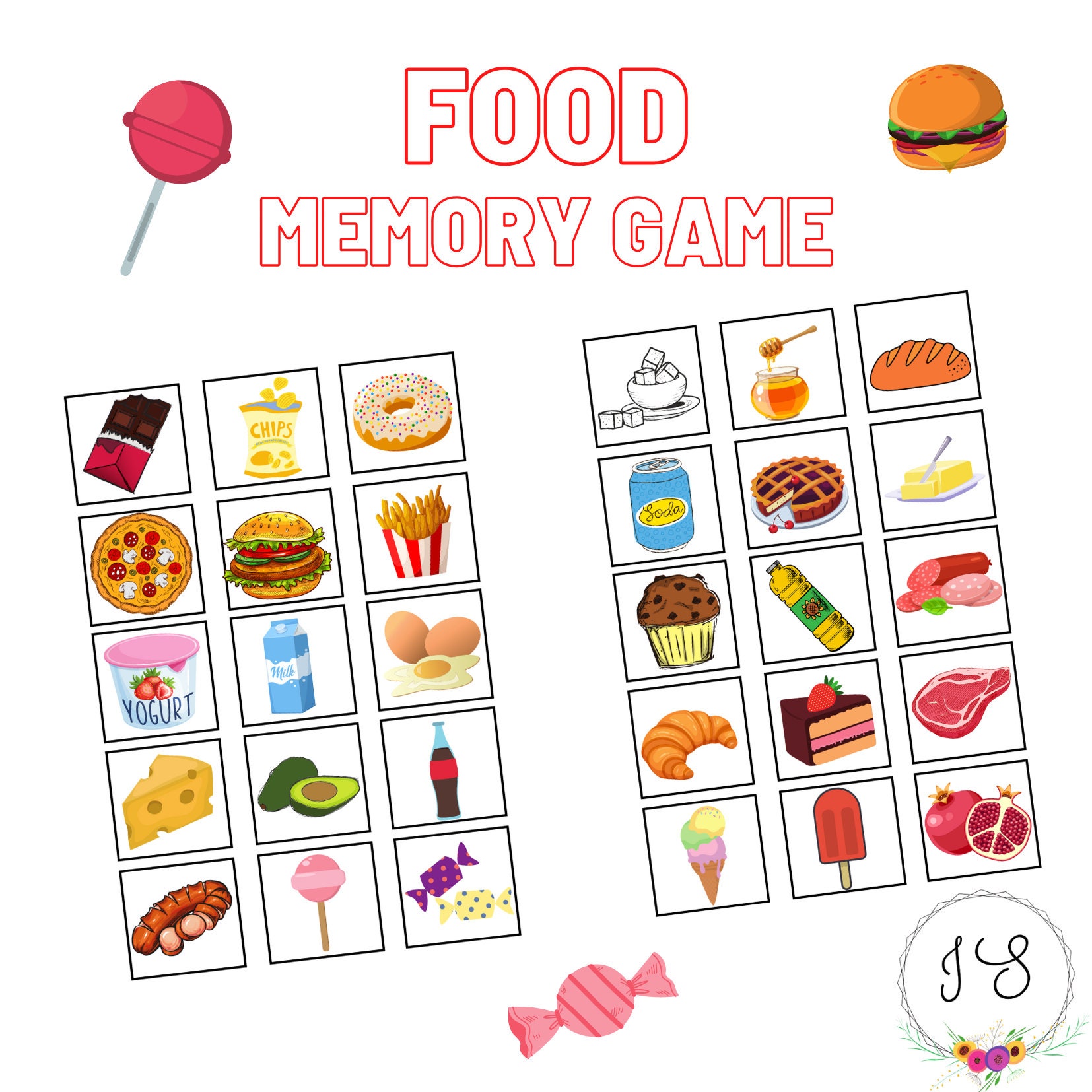Memory Game - Food (card Game Also Known as Concentration or Pairs ...