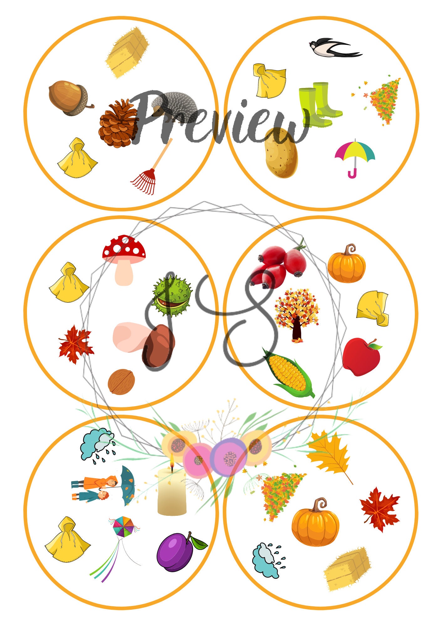 Autumn - Dobble/spot It Style Game (printable), Game Based on Spot It ...