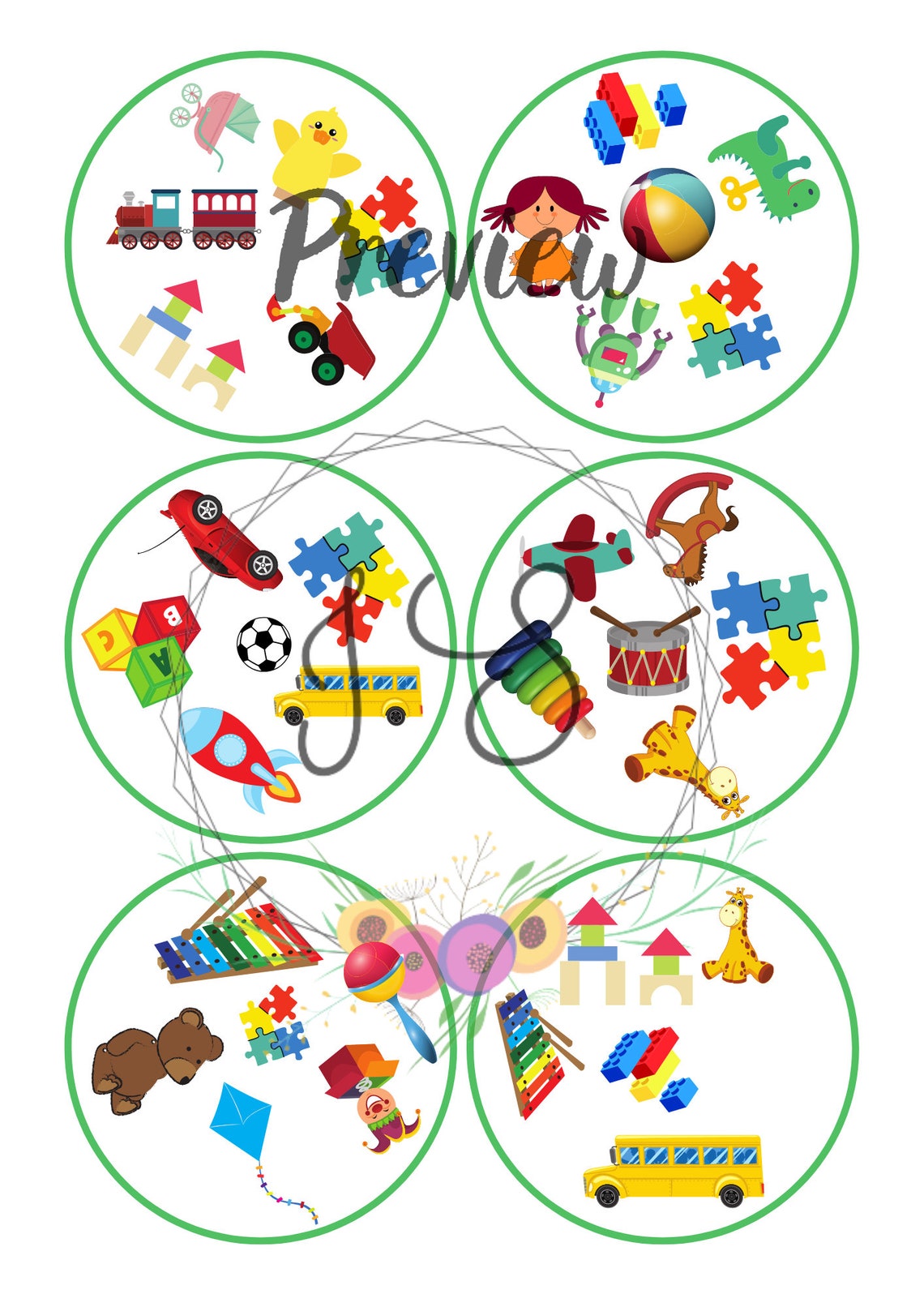 Toys - Dobble/spot It Style Game (printable), Game Based on Dobble or ...