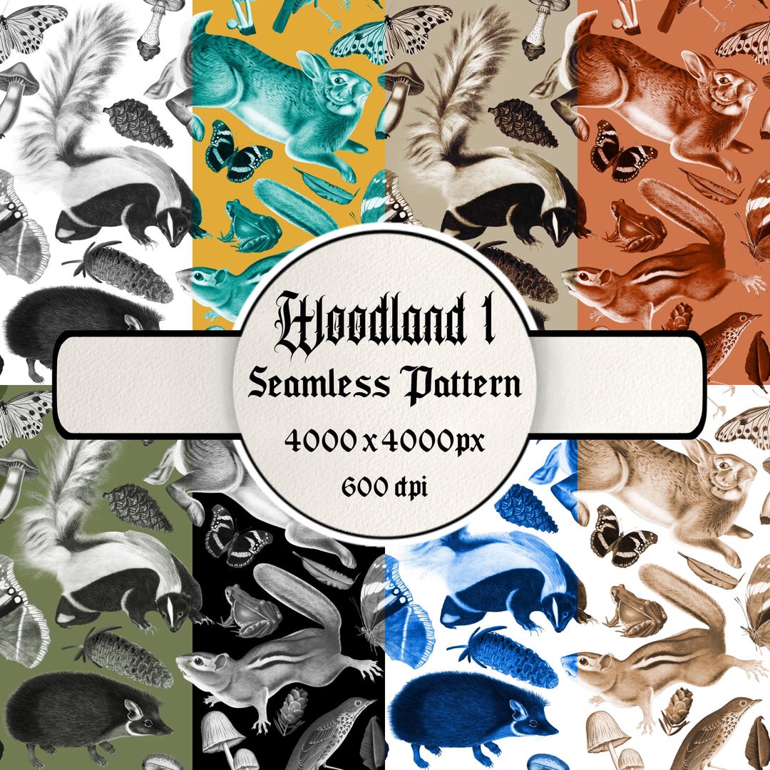 Seamless Woodland Wildlife Pattern, Vintage Zoological Illustrations ...