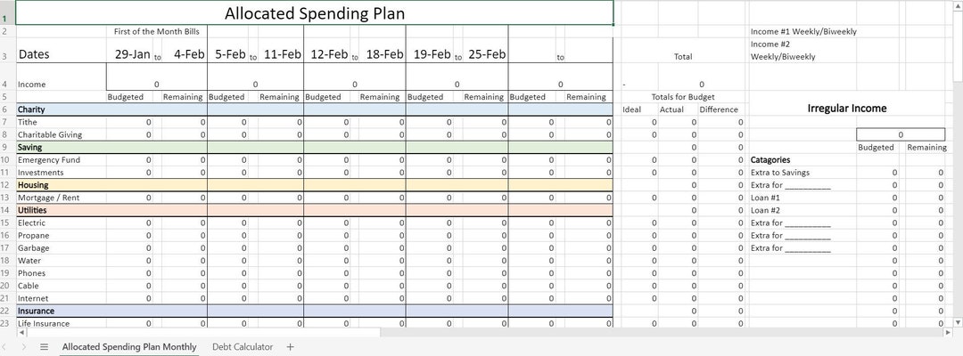Zero Based Budget Allocated Spending Spreadsheet - Etsy